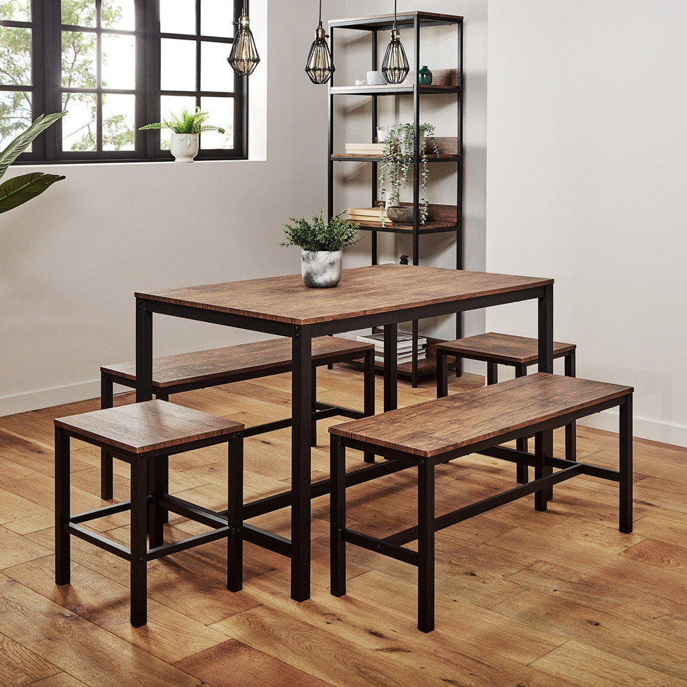 Sheffield Rich Oak Dining Table Set - 6 Seater - 2 Sheffield Benches ...