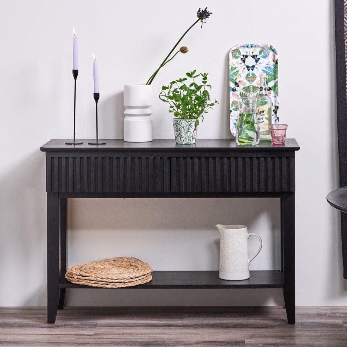 Willow Black Wood Fluted Console Table - Laura James