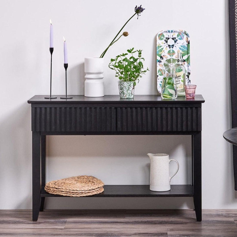 Willow Black Wood Fluted Console Table - Laura James