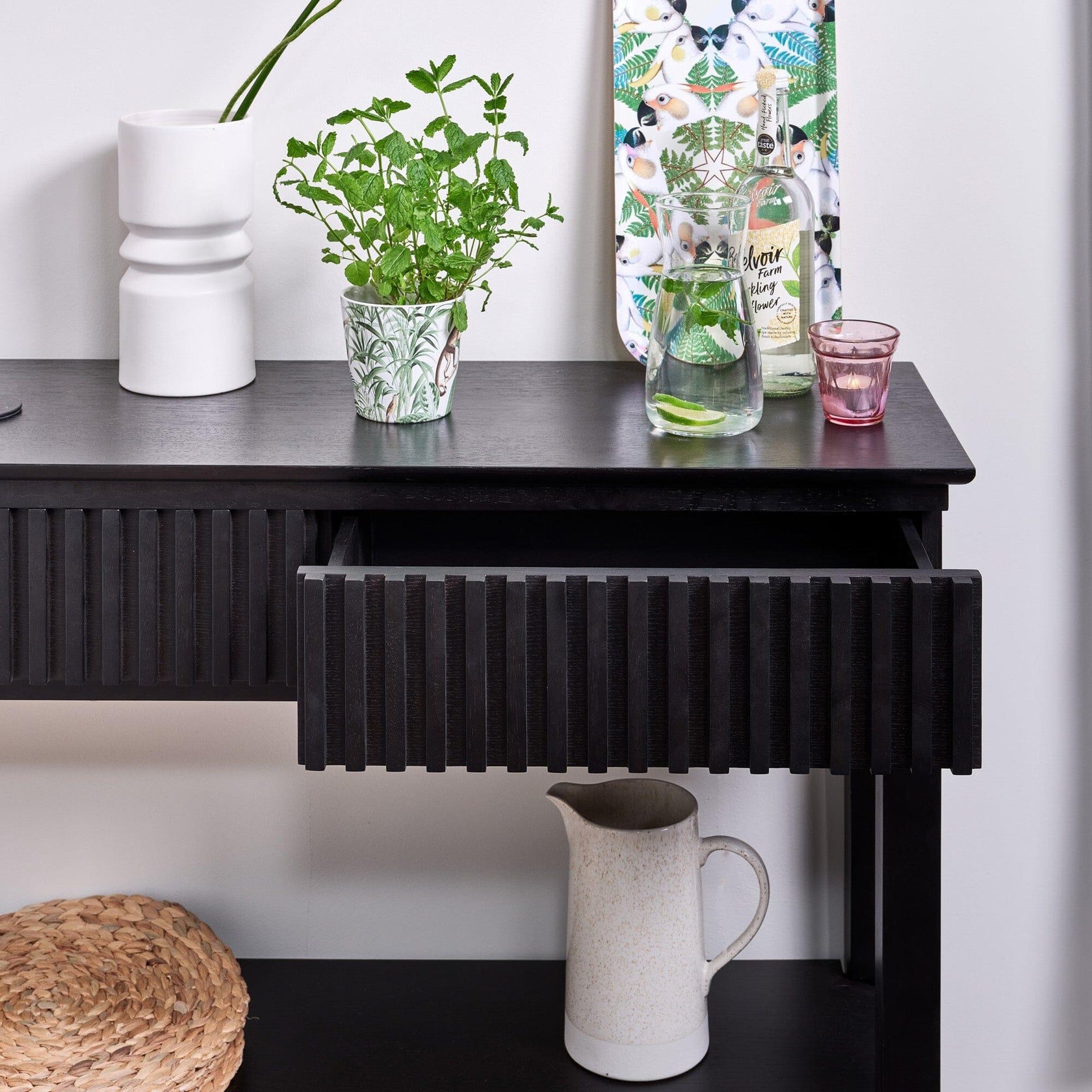Willow Black Wood Fluted Console Table - Laura James