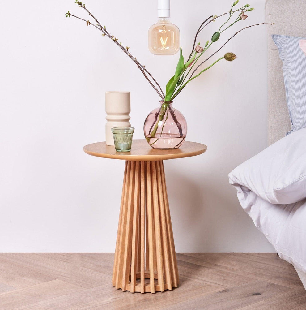 Willow Slatted Wood Side Table - Natural - Laura James